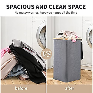 Airrniss Laundry Hamper with lid, 100L Waterproof-Laundry Basket, Collapsible-Tall-Clothes Hamper with Removable-Laundry Bags for Bedroom, Laundry Room, Closet, Bathroom, College Grey