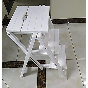 Folding Ladder Staircase Multi-Functional Folding Solid Wood Ladder Stool,Step Stool Household Muliti-Color Stool Step Ladder Foldable Stepladder,White,Three