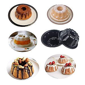 LoveDeal Pack of 4 Mini Fluted Tube Pan, 4 Inch Non-Stick Bakeware Set, Quick Release Coating, Bundt Cake Pans for Baking Cupcake, Muffin, Brownie, Pudding, Kugelhopf, Brownie - Black