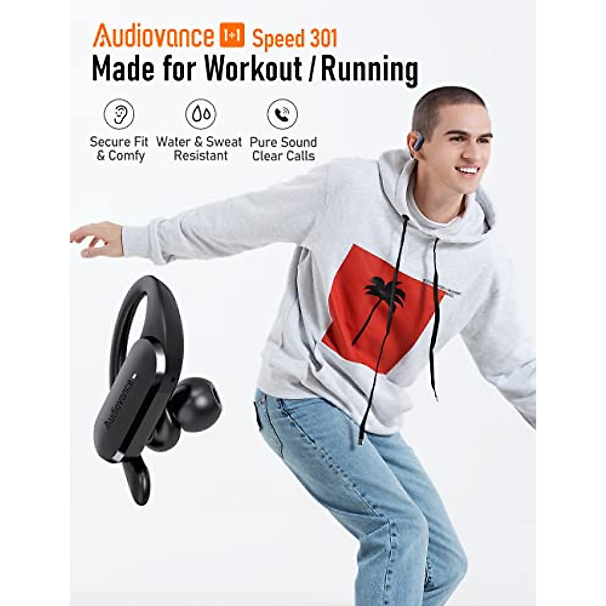 Audiovance 2 Sets Earbuds SPEU 301, True Wireless Headphones Bluetooth 5.2 Earphones, Euphony 301 for Immersive Music, Speed 301 for Workout, Premium Sound, Clear Calls, Waterproof.