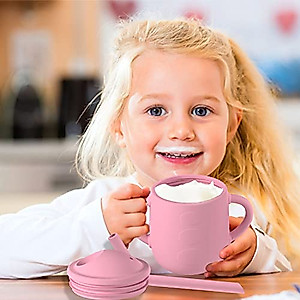 Linshuma Silicone Baby Cup, Toddler Straw Sippy Cup, Kids Trainer Cup, Open Cup for 6 Months+ Babies Training Cute 150ML Coffee