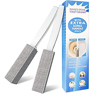 4TH Pumice Stone Toilet Bowl Cleaning Scouring Stick with Extra Large Handle,Cleans Away Limescale Stain,Hard Water Rings, Calcium,Iron and Rust. Remover for Tile/Bath/Kitchen - 2 Pack