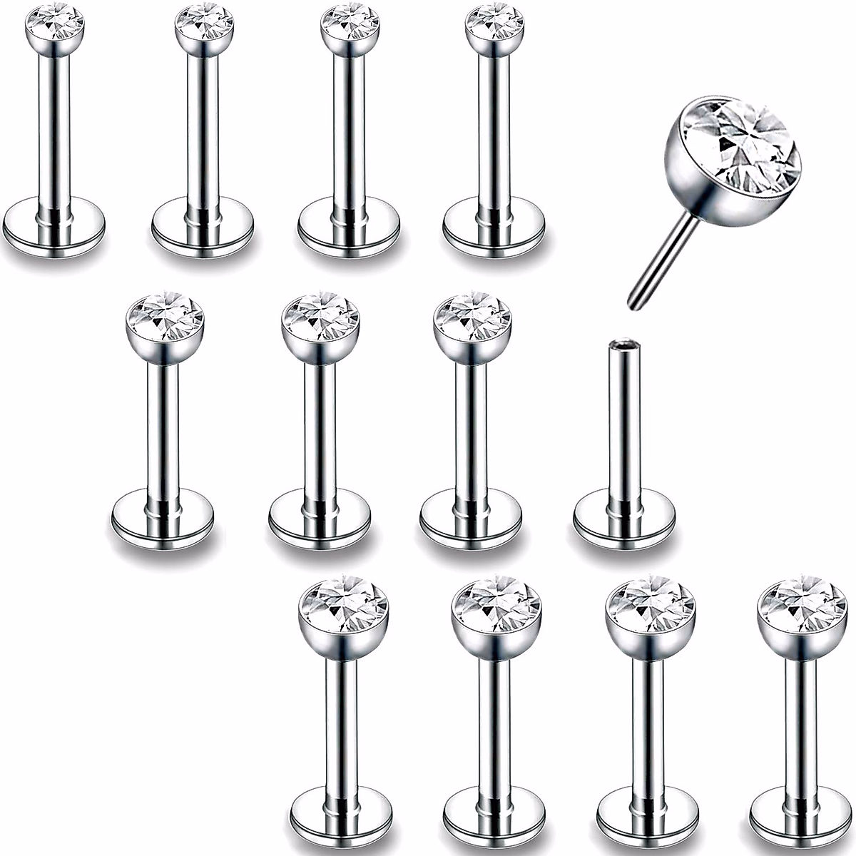 PunkTracker 16g/18g/20g Threadless Lip Rings Tragus Earrings Surgical Steel Helix Conch Cartilage Earrings Monroe Piercing Jewelry for Women Men Labret Studs