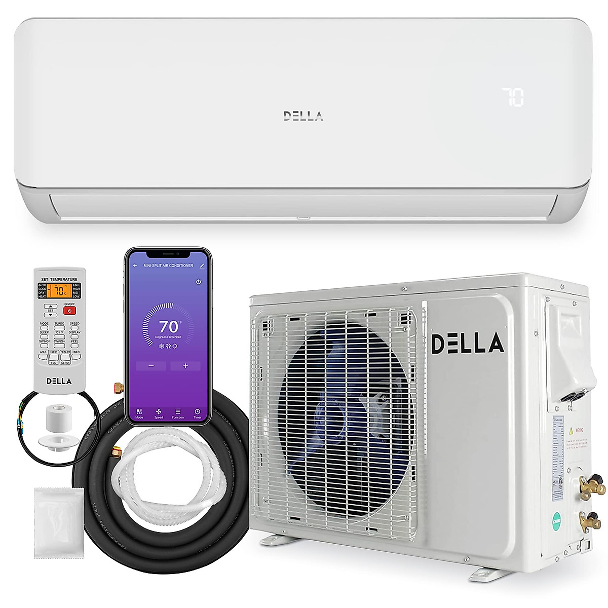 DELLA 12000 BTU Wifi Enabled Mini Split Air Conditioner & Heater Ductless Inverter System, 17 SEER 110-120V Energy Efficient Unit w/ 1 Ton Heat Pump, Cools Up to 550 Sq. Ft. (FZ Series)