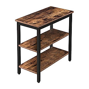 HOOBRO End Table, Simple Rustic Side Table with 3-Tier Storage Shelf, Narrow Nightstand for Small Spaces, Easy Assembly, for Living Room, Entryway, Industrial Design, Rustic Brown and Black BF14BZ01