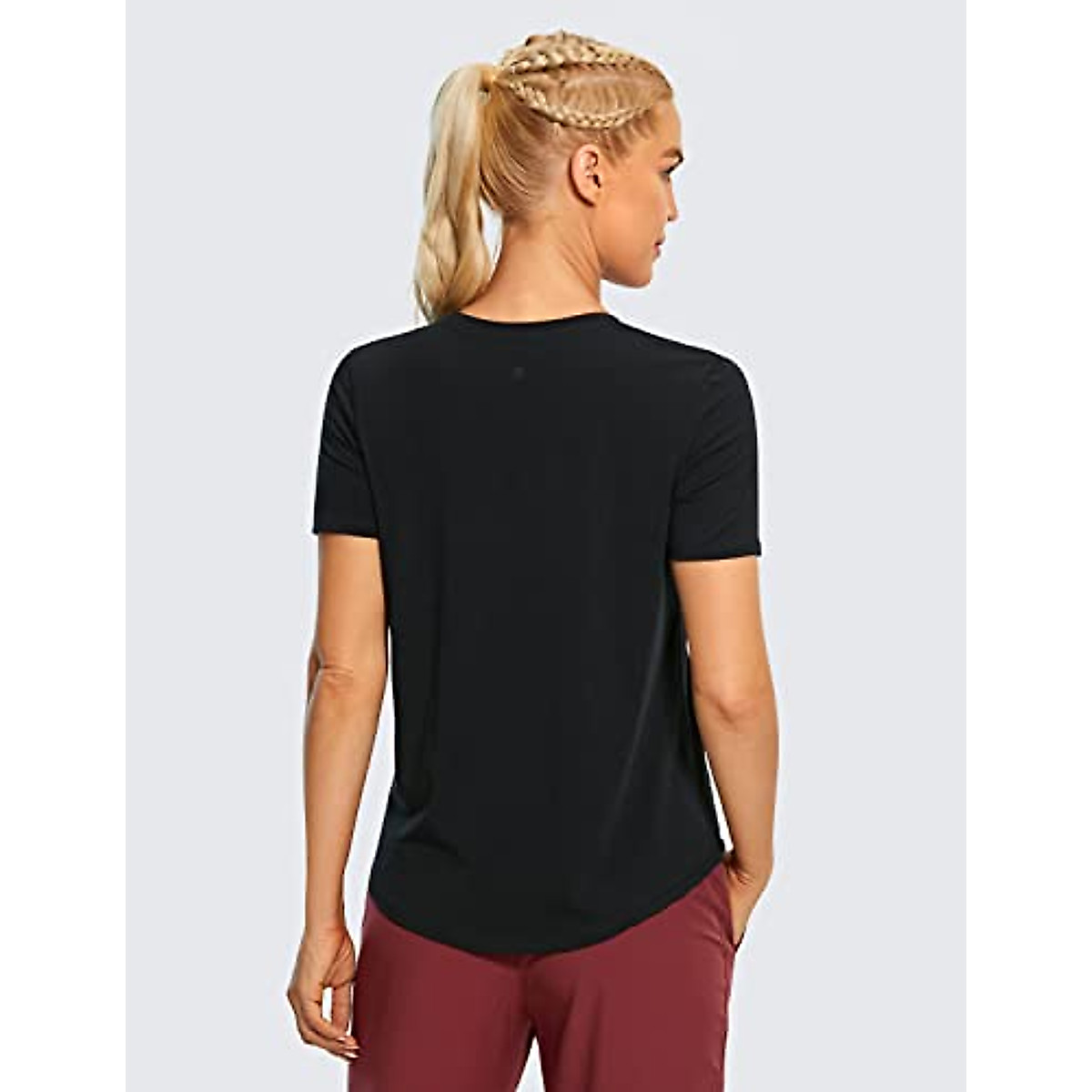 CRZ YOGA Women's Pima Cotton Short Sleeve Workout Shirt Yoga T-Shirt Athletic Tee Top Black Small