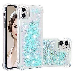 Phone Case Cover Glitter Case Compatible with iPhone 11 Case Compatible with Women Girls Girly Sparkle Liquid Luxury Floating Quicksand Transparent Soft TPU Phone Case Bags Sleeves (Color : Light blu