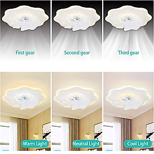 IYUNXI Led Ceiling Light Fan Flower-shaped 3-Color Dimmable Acrylic Multifunction Ceiling Light with Fan Adjustable Wind Speed Brightness with Remote Control 72W 18.5In for Bedroom,Living Room
