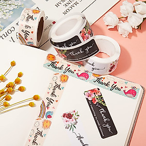 BEEFLYING 5 Rolls Thank You Adhesive Labels Roll Stickers Paper Gift Tag Stickers Mixed Color for Party Presents Room Bottle Sticky Note Decorative