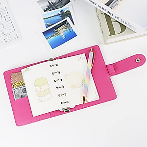 A7 Planner Binder, Rose Red PU Leather Binders with 6pcs Binder Dividers and 12pcs Zipper Binder Pouch Set, 6 Rings Snap Button Closure Loose Leaf Budget, Envelopes System, File Folders (Rose Red)