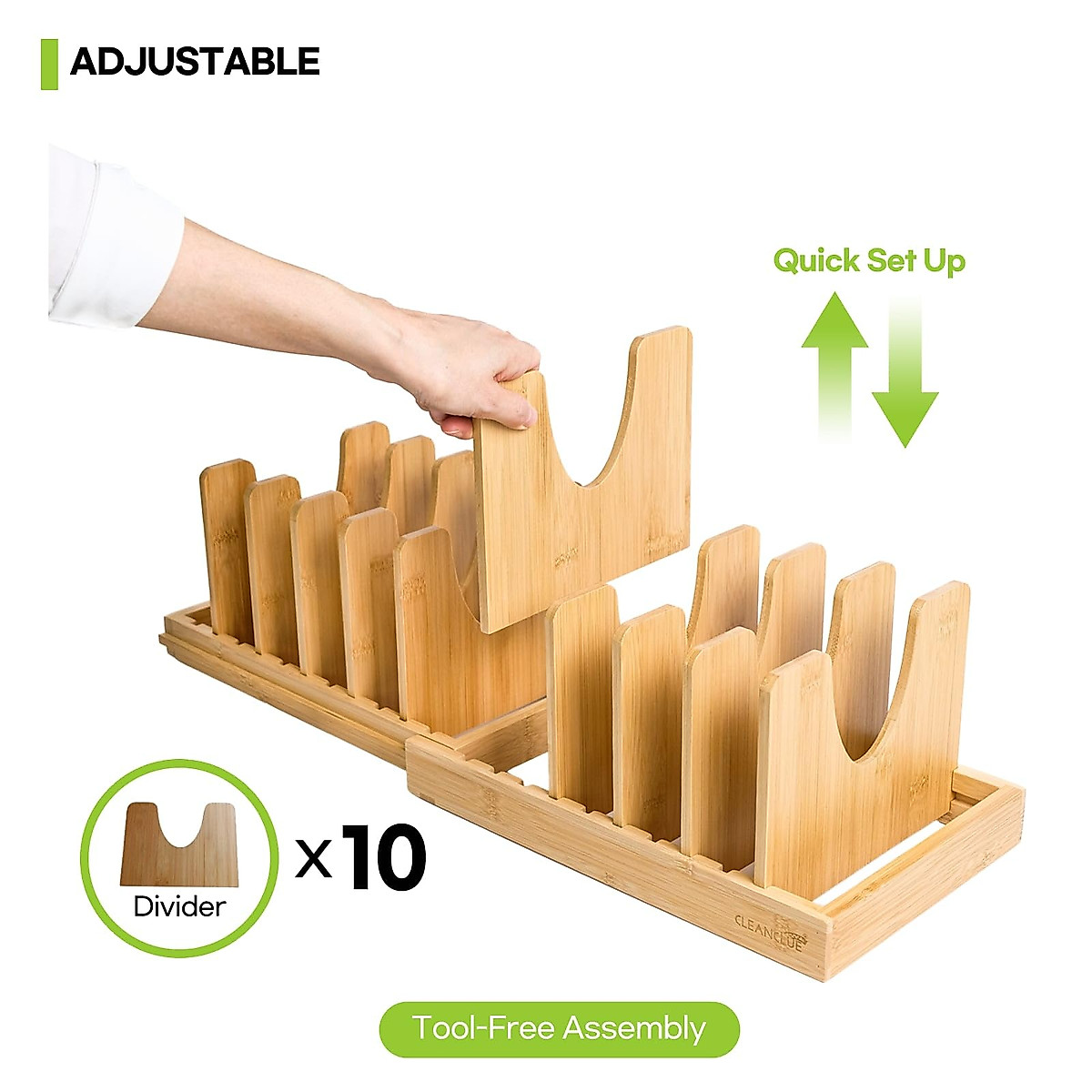 Pots and Pans Organizer under Cabinet, Bamboo Expandable Bakeware and Cutting Board Organizers, Adjustable Pot Lids Holder Rack, Cookie Sheet Baking Pan, Tray Organizer for Kitchen Storage (Natural)