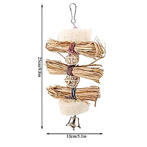 Parrot Chew Toy, Funny Natural Straw Bird Chewing Toy Parrot Cage Hanging Climbing Toy with Bell Straw Bird Chewing Toy