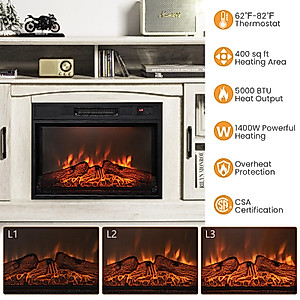 Tangkula Fireplace TV Stand for TVs Up to 65 Inch, Electric Fireplace TV Console w/Remote Control, Overheat Protection, 3-Level Adjustable Brightness, TV Entertainment Center w/23” Fireplace