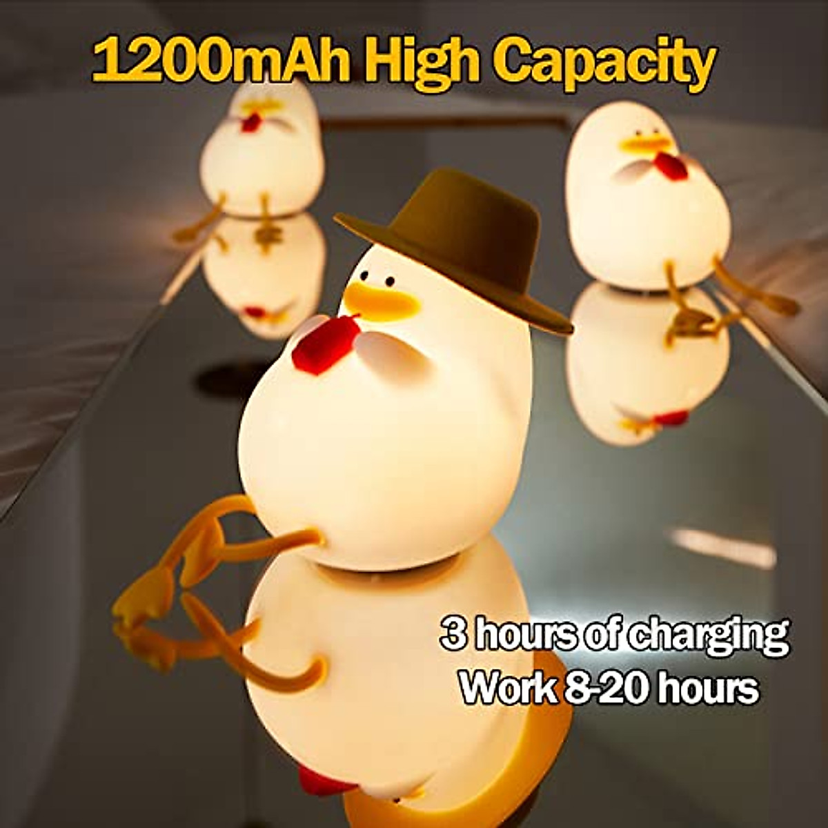 NICE POINT Fun Night Light for Kids, Cute Squishy Duck Bedside Lamp, Kawaii Animals Silicon Light Up for Boys and Girls, LED Decor Nightlight for Toddler Bedroom and Kid Room.