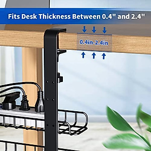 Under Desk Cable Management Tray, High Capacity Cord Organizer Rack for Desk, 2 Tier Desk Wire Management with Clamp Mount System, No Drill Cable Basket fits 0.4" to 2.4" Thickness Flat Side Desk