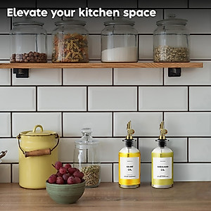 Spaceneat Olive Oil Dispenser Bottle for Kitchen, Coffee Syrup Dispenser - Elegant & Classy Olive Oil Bottles for Kitchen - Glass Cooking Oil Dispenser, Container, Cruet with Pourer Spout - 2pcs, Gold