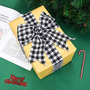 2 Rolls Wired Edge Ribbons Buffalo Plaid Burlap Ribbon Farmhouse DIY Gift Wrapping Crafts for Christmas Bow Wreath Tree Decoration (White Black Plaid, 2.5 Inch Wide, 472 Inch)