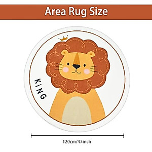 ABREEZE Faux Wool Kids Play Mat 4ft,Animal Round Area Rug Kids Nursery Door Mat Soft Plush Non-Slip Childrens Carpet for Bedroom Living Room Kids Playroom,Lion