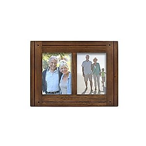 Prinz Homestead Double 5x7 Picture Frame in Dark Walnut - Distressed Rustic Decor Wood Photo Frame, Two-Way Easel, Wall or Tabletop Display