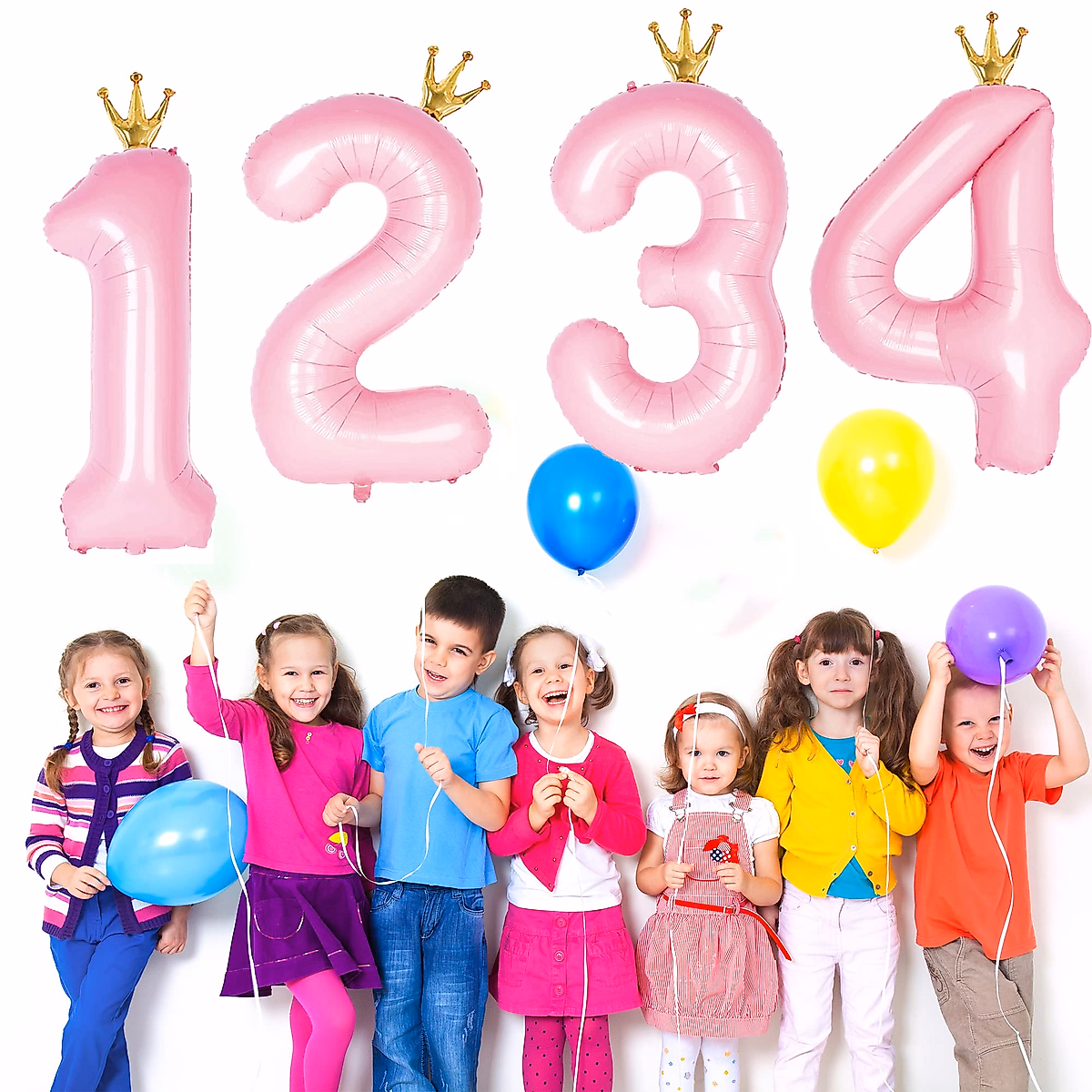 Gifloon Number 4 Balloon with Crown, Large number balloons 40 inch, 4th Birthday Party Decorations Supplies 4 Year Old Birthday Sign Decor, Pink