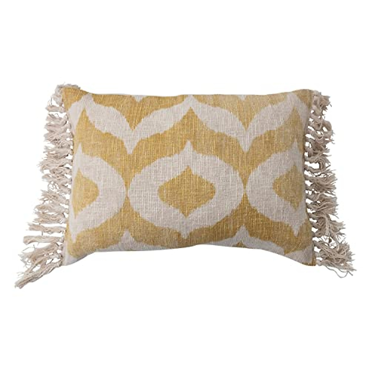 Creative Co-Op Cotton Slub Lumbar Ikat Pattern and Tassels Pillow, 16" L x 24" W x 2" H, Yellow