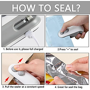 2PCS Mini Bag Sealer with 10PCS Vacuum Sealer Bags, 2024 New USB Rechargeable Bag Sealer Heat Seal,2 in 1 Bag Heat Sealer with Cutter for Chip, Snacks, Plastic Bag Resealer, Keep Food Fresh