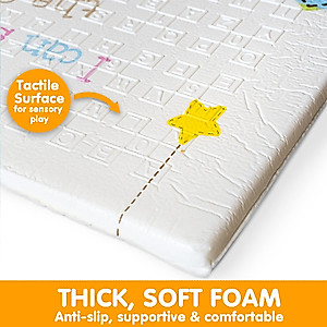 Bammax X-Large Waterproof Foam Padded Baby Play Mat | Reversible & Foldable | Safe & Thick Baby Foam Play Mat | 70" x 78" | Use as Baby Crawling Mat or Kids Play Mat for Floor | Includes Travel Bag