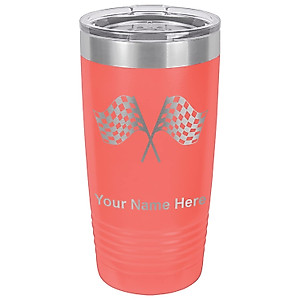 LaserGram 20oz Vacuum Insulated Tumbler Mug, Racing Flags, Personalized Engraving Included (Coral)