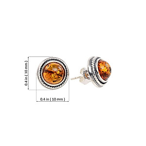 Amber Earrings - GIA Certified 925 Round Baltic Honey Amber Stud Earrings - Sterling Silver Jewelry Collection