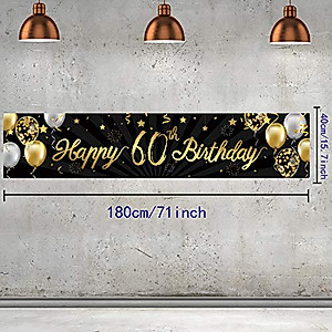 Happy 60th Birthday Banner Sign Gold Glitter 60 Years Birthday Party Decorations Supplies Anniversary Celebration Backdrop
