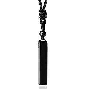 XIANNVXI Cool Necklace for Men Bar Necklace Black Obsidian Crystal Necklace Adjustable Rope Natural Gemstone Rectangle Pendant Necklaces Jewelry