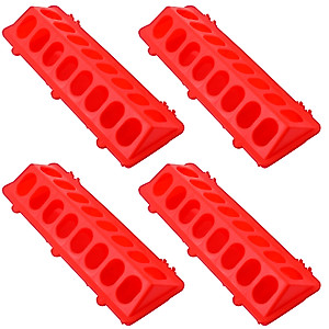 4 Plastic Flip Top Bird Small Poultry Feeder for Pigeon Chicken Feeder Small Poultry Feeder Drinker Duckling Quail Feeder No Mess No Waste Multihole Birds Feeding Dish Dispenser (Red)