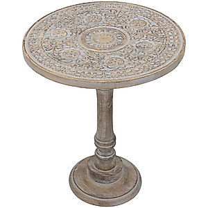 Northlight 21" Antique Gray Carved Floral Round Pedestal Side Table