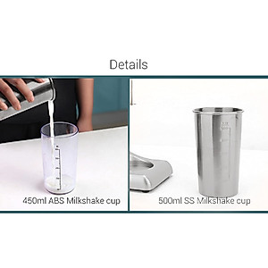 Milk Shake Machines, Ice Cream Blender with 2 Speeds, Household Commercial Drink Mixer with 450ml Abs Cup and 500ml Stainless Steel Cup (Silver)