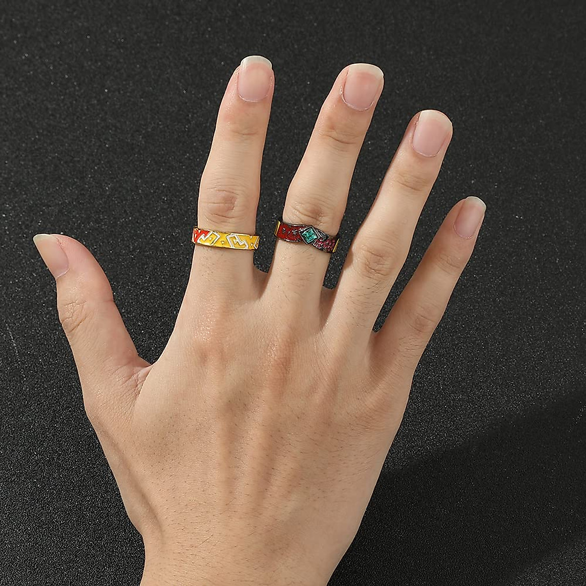 ZHUOXING Anime Demon Ring - Tanjirou Cosplay Anime Adjustable Open Rings manga Jewelry for Women (Agatsuma Zenitsu)