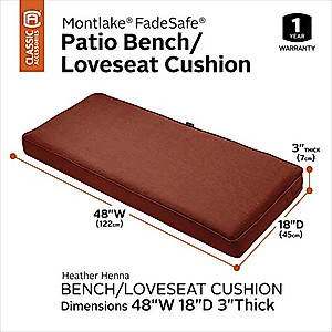 Classic Accessories Montlake FadeSafe Water-Resistant 48 x 18 x 3 Inch Outdoor Bench/Settee Cushion, Patio Furniture Swing Cushion, Heather Henna Red, Patio Loveseat Cushion