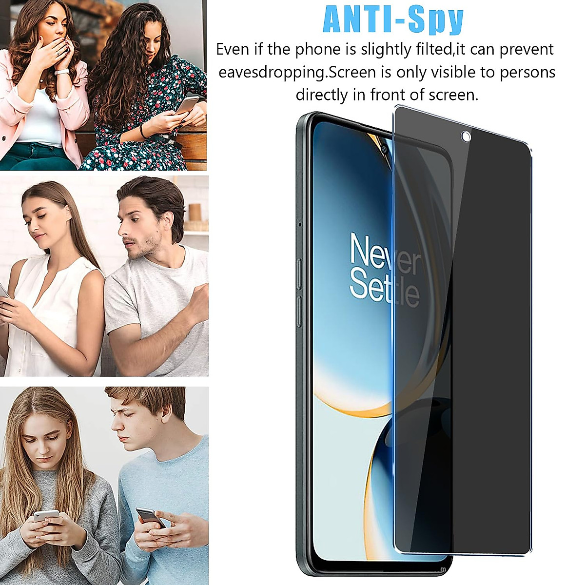 Anbzsign For OnePlus Nord N30 5G / Nord CE 3 Lite (2023) With [2 Pack] Camera Lens Protector and [2 Pack] Privacy Screen Protector, Anti-Spy 9H Hardness Tempered Glass.