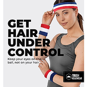 Sports Sweatband Headband Wristband Set - Terry Cloth Headbands for Men & Women, Head & Wrist Sweat Bands for Tennis, Sports, Basketball, Gym, Exercise - USA