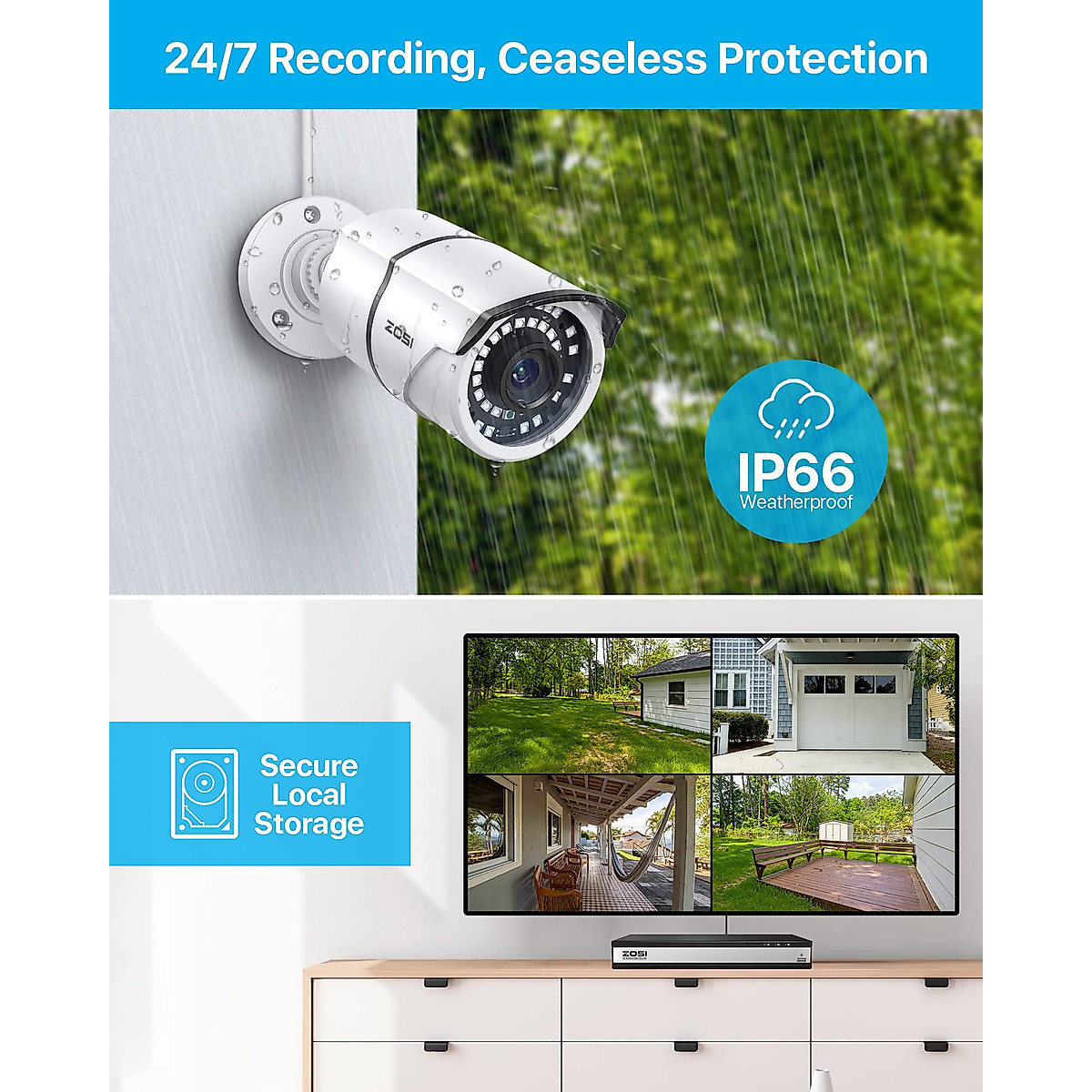 ZOSI 4K 16CH PoE Security Camera System with Hard Drive 4TB and 10pcs 5MP Outdoor Indoor PoE IP Surveillance Cameras,H.265+ 16 Channel 8MP CCTV NVR,120ft Night Vision,Remote Access,24/7 Recording