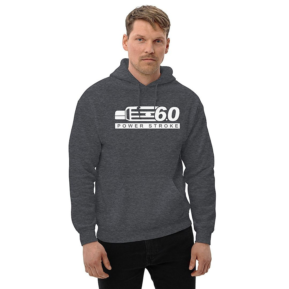 Aggressive Thread Power Stroke 6.0 Powerstroke Diesel Truck Hoodie Sweatshirt Dark Heather