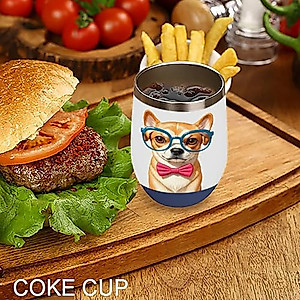 OPTKSNCU 304 Stainless Steel Insulated Cup with Lid, Pet Dog Soft Bow Tie, Oversized Glasses Print Durable, And Easy to Clean – Ideal for Home, Office, And Gift Giving