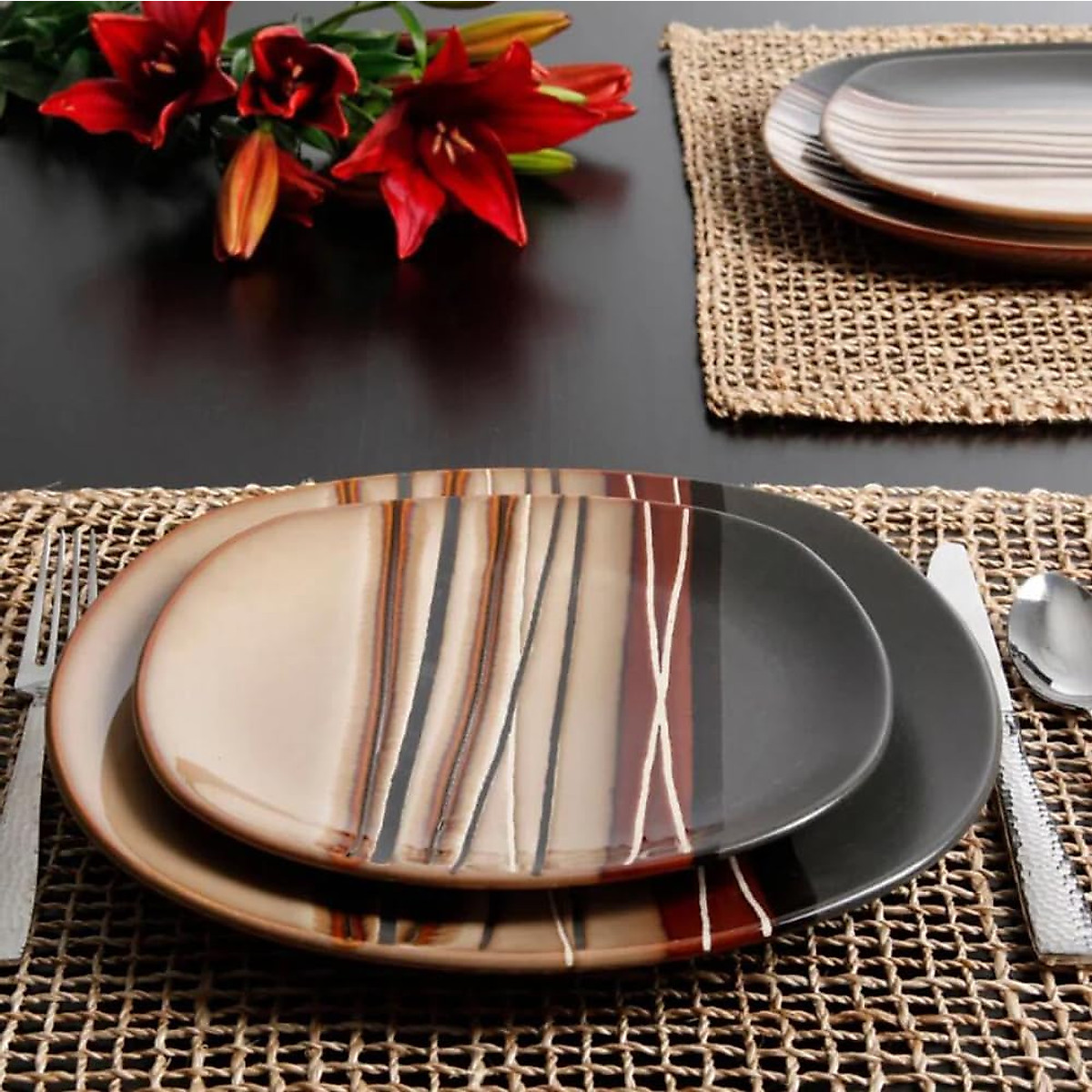 IHIPPO Dinnerware Sets Modern Ceramic Stoneware Plate Mug & Bowl Sets Kitchen Dinnerware Dinnerware Brown Set of 16 Dinner Plates Dishes Microwave and Dishwasher Safe Serive for 4 Person