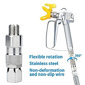 JXZSJ 1/4-Inch Stainless Steel Airless High Pressure Spray Gun Swivel Joint for Graco Paint Sprayers Spray Gun Hose Swivel Joint(2 Pack)