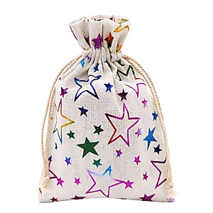 SumDirect Burlap Gift Bags with Drawstring - 20Pcs 5x7 Inch Small Christmas Burlap Bags，Color Star Linen Jewelry Pouches for Wedding Favors
