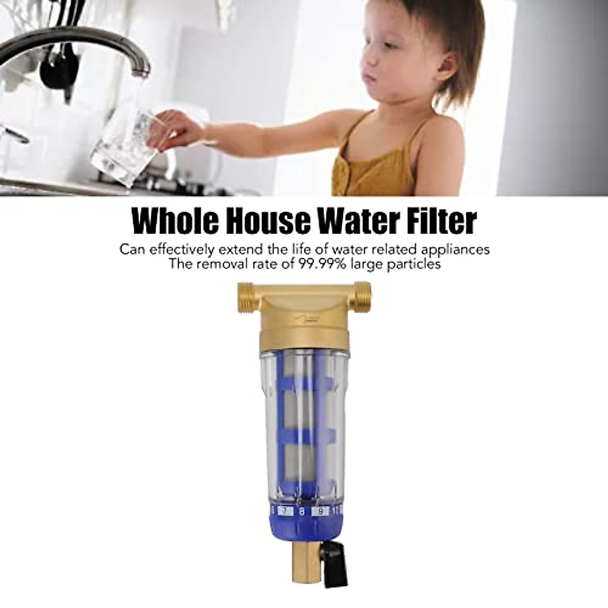 Oumefar Whole House Water Filter, Cyclonic Sedimentation Water Filter Durable Easy To Install G1/2in High Accuracy for Washer Kitchen