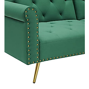 ERYE Futon Sofa Loveseat Convertible Sleeper Couch Bed for Small Space Apartment Office Living Room Furniture Sets Sofabed, Green Velvet 69.7"