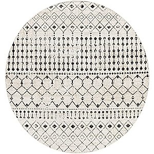 Mark&Day Washable Area Rugs, 7ft Round Mary Modern Cream Area Rug, Black / Beige Carpet for Living Room, Bedroom or Kitchen (6'7" Round, Machine Washable)