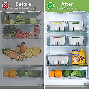 Puricon (2 Pack) Fresh Food Containers for Fridge, Fruit Storage Vegetable Keeper Produce Saver with Colander & Lid, Stackable Refrigerator Organizers for Salad Berry Lettuce, BPA Free -Small