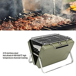 Folding Barbecue Grill Portable,Charcoal Grills Portable Charcoal Grill, Non Stick Easy Installation Mini Portable Charcoal BBQ Grill 410 Stainless Stee for Backyard Picnic (Green)