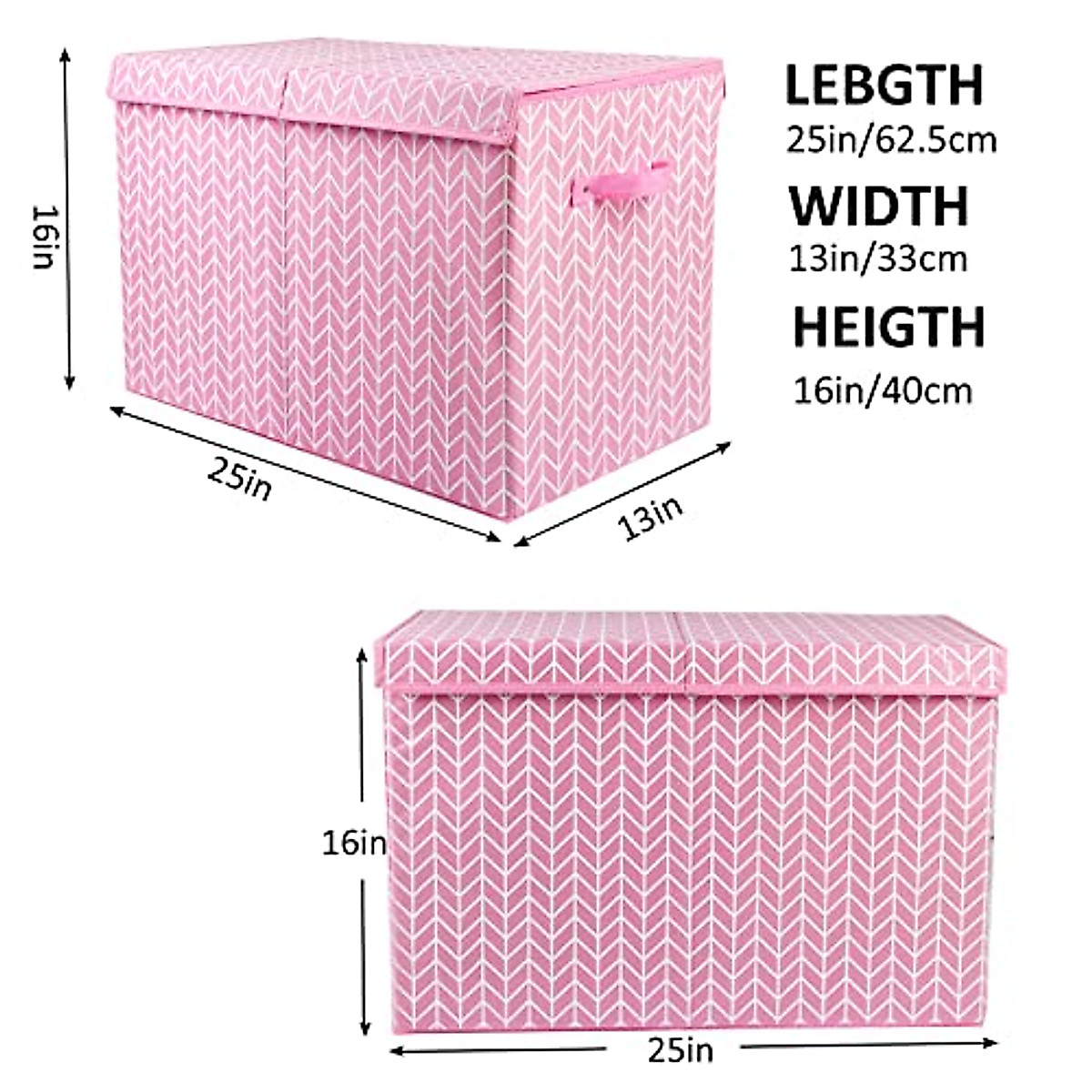 Mayniu Large Toy Storage Box Chest with Lid, Sturdy Toys Boxes Bin Organizer Baskets for Nursery, Closet, Bedroom, Playroom 25"x13" x16" (Pink)